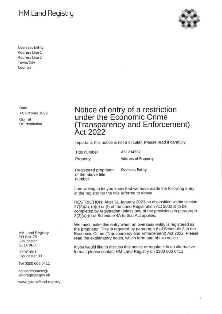 HM Land Registry Letter: Notice of Entry of a Restriction, explained...